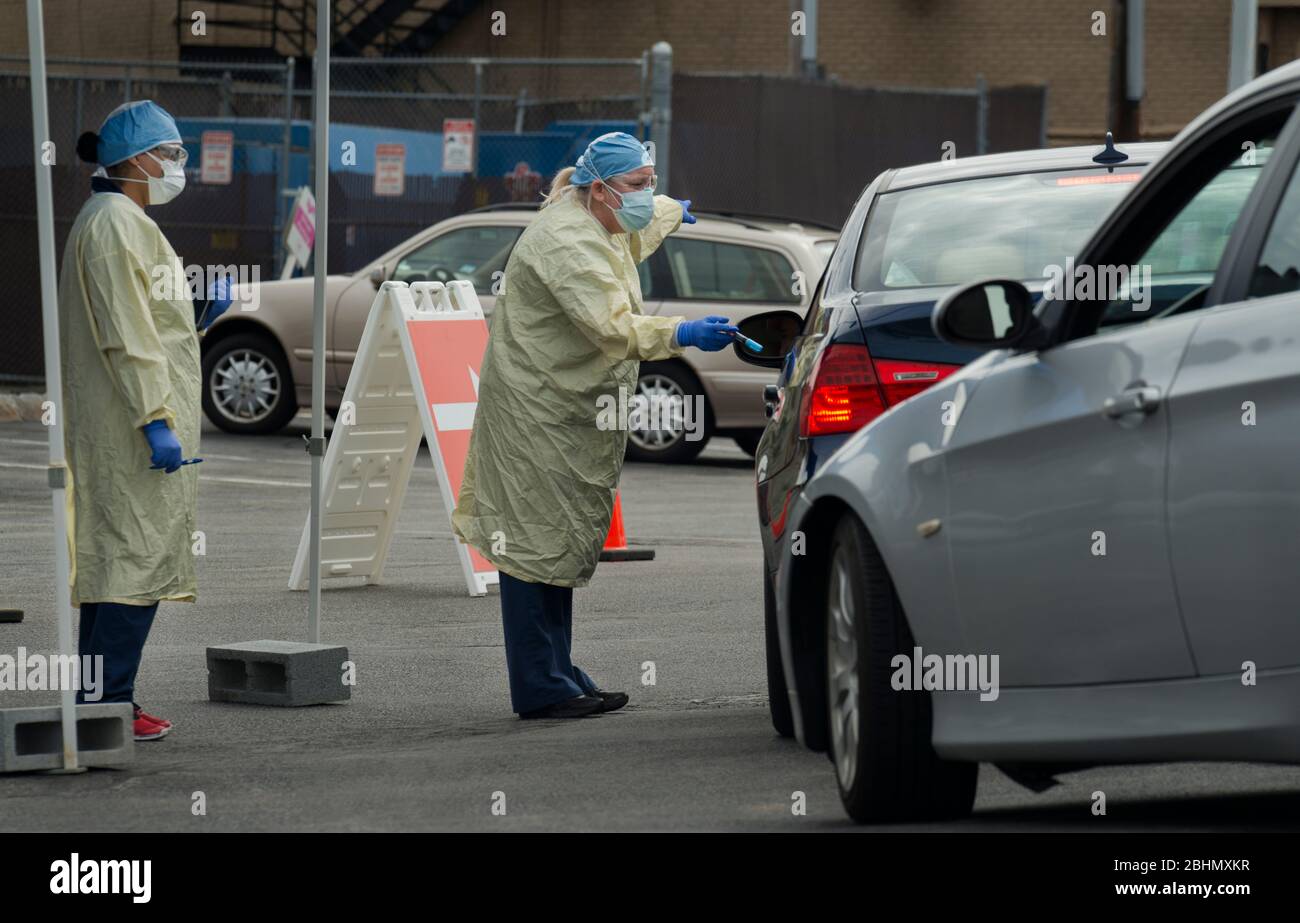 Drive –Through COVID-19 testing, Medford, Massachusetts, USA. 25 April ...