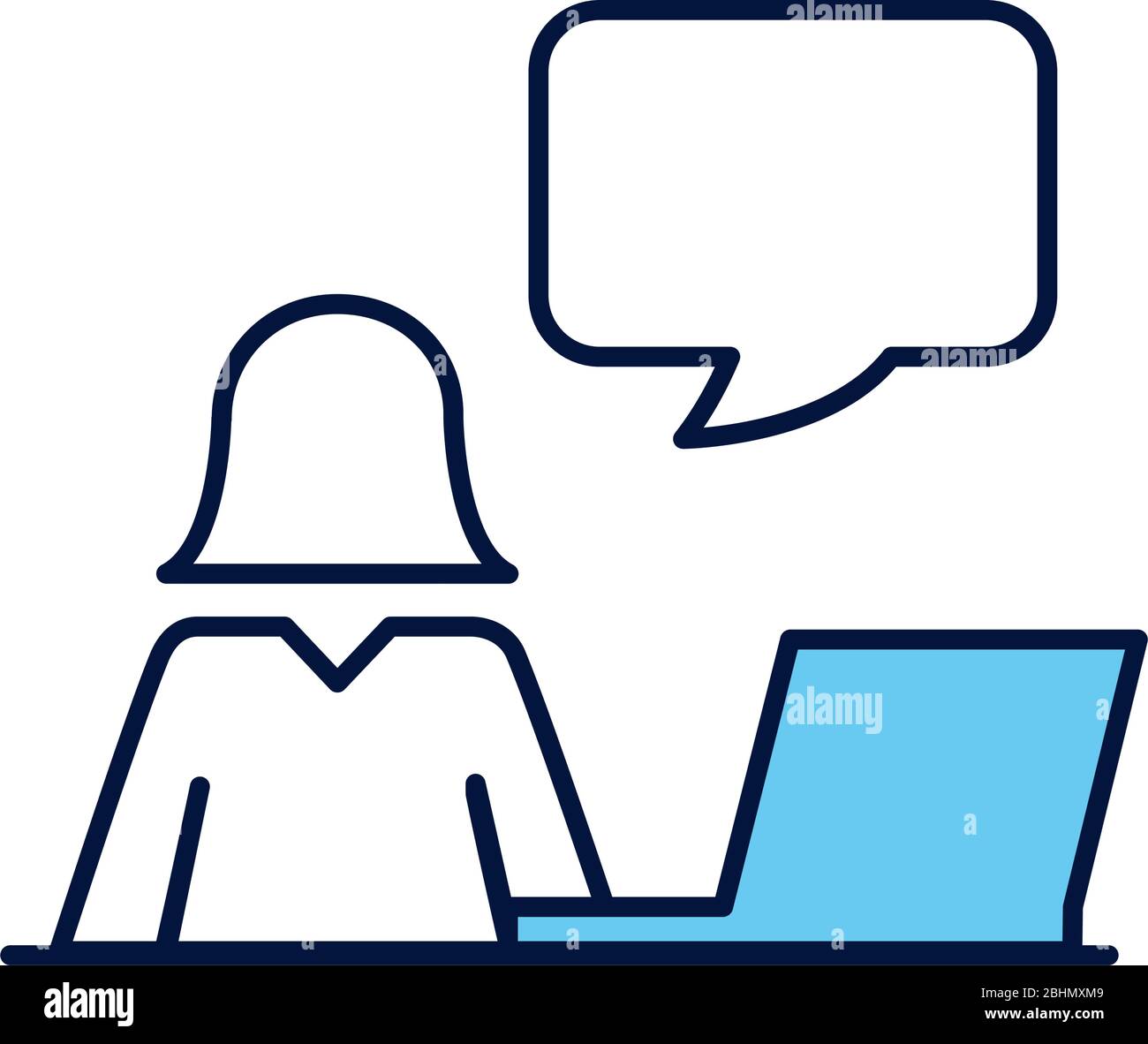 female avatar silhouette using laptop line and fill style Stock Vector ...