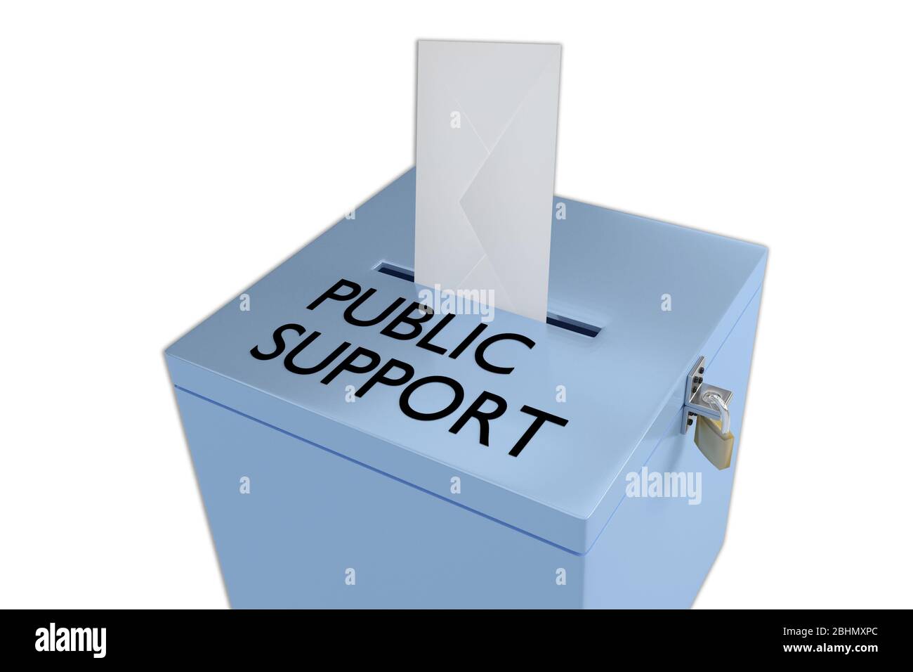 3d illustration of PUBLIC SUPPORT title on ballot box, isolated on ...
