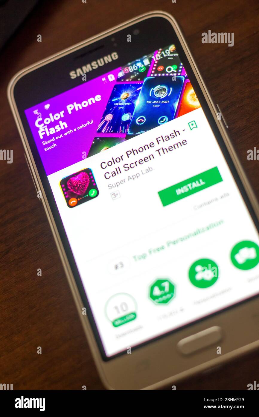 Ryazan, Russia - May 04, 2018: Color Phone Flash mobile app on the ...