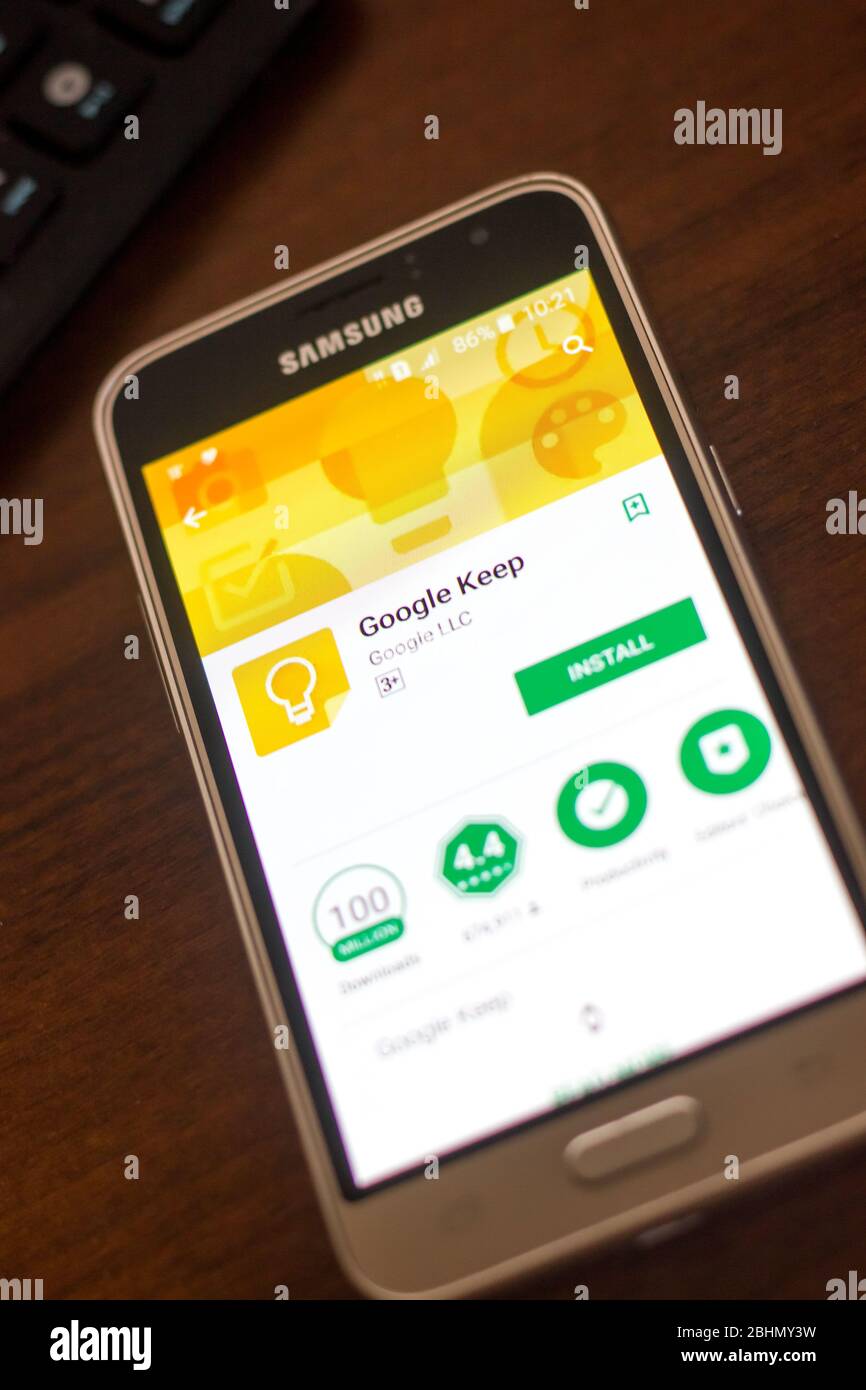 Ryazan, Russia - May 04, 2018: Google Keep mobile app on the display of ...