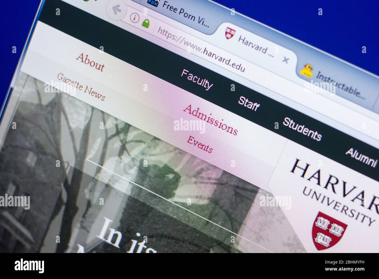 Ryazan, Russia - May 08, 2018: Harvard website on the display of PC ...