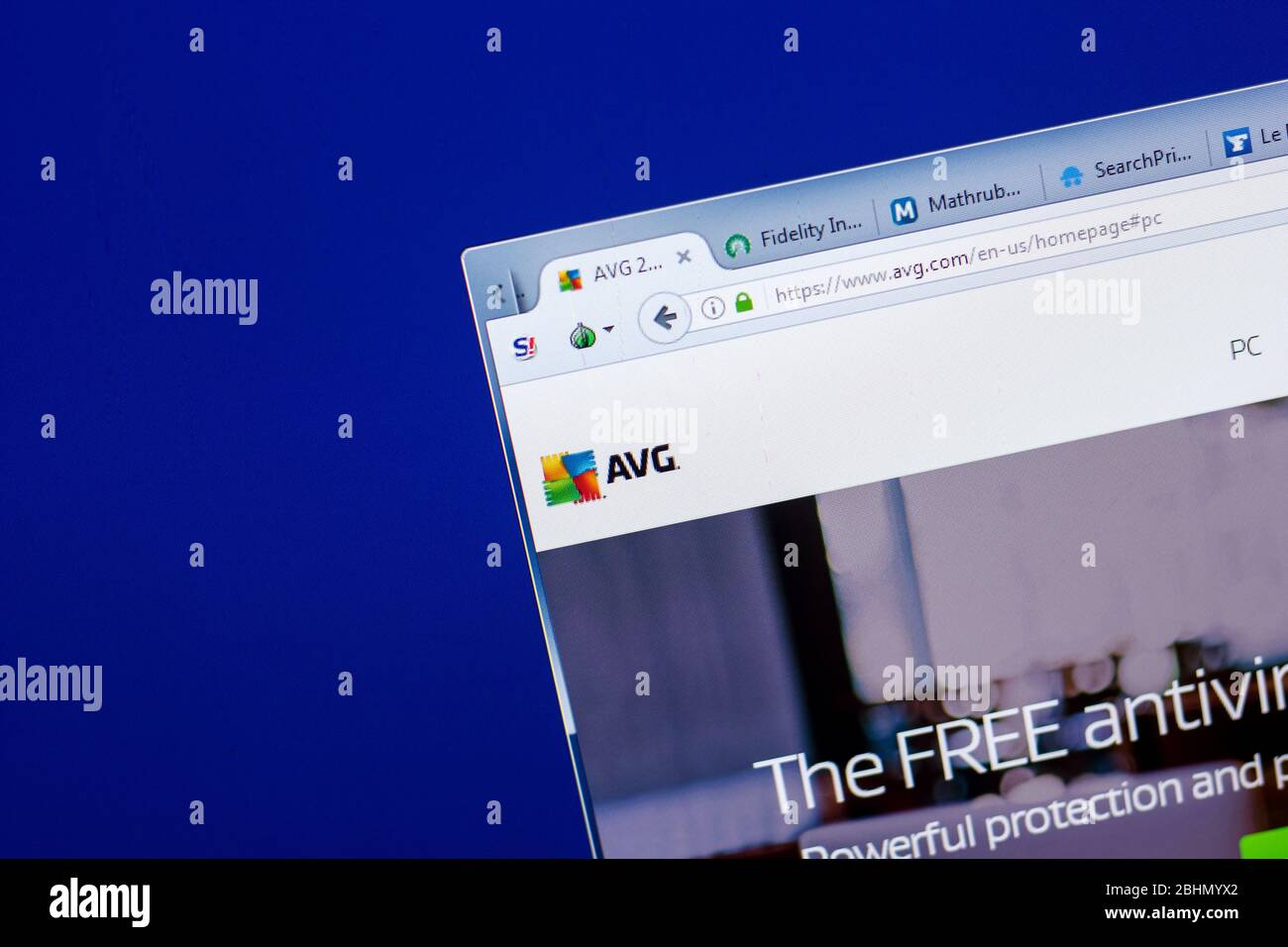 Ryazan, Russia - May 08, 2018: AVG website on the display of PC, url ...