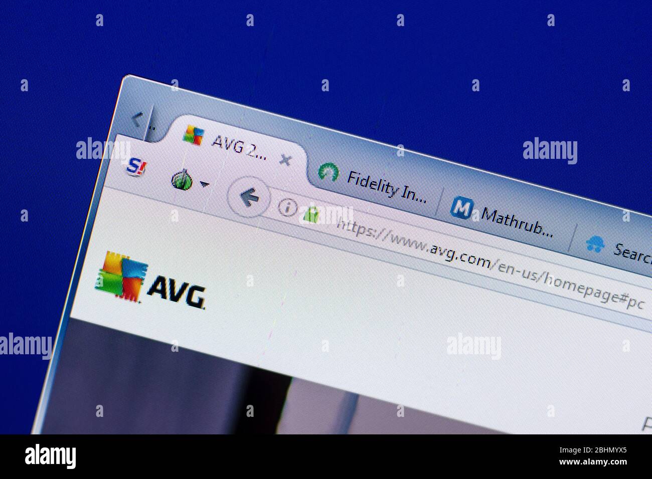 Ryazan, Russia - May 08, 2018: AVG website on the display of PC, url ...