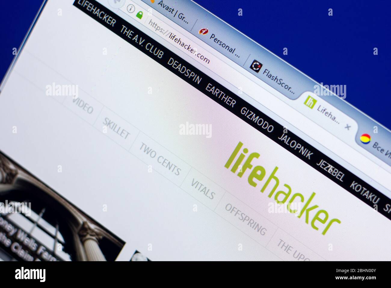 Ryazan, Russia - May 08, 2018: Lifehacker website on the display of PC ...