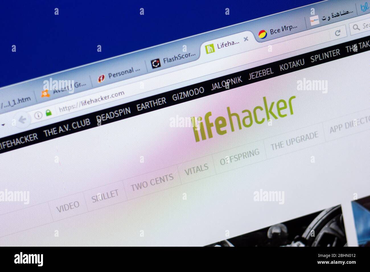 Ryazan, Russia - May 08, 2018: Lifehacker website on the display of PC ...