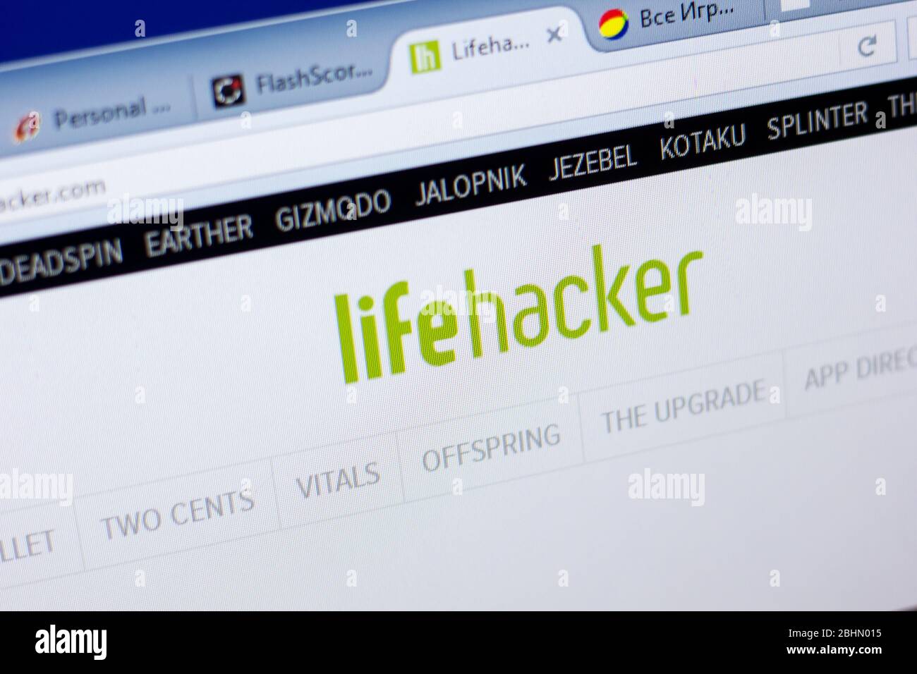 Ryazan, Russia - May 08, 2018: Lifehacker website on the display of PC ...