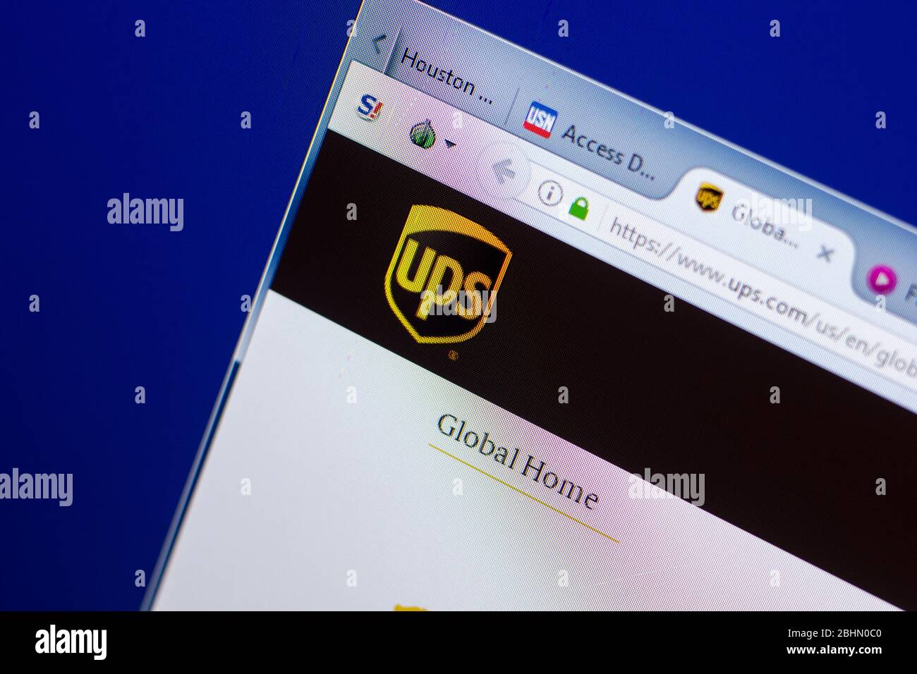 Ryazan, Russia - May 08, 2018: UPS website on the display of PC, url ...