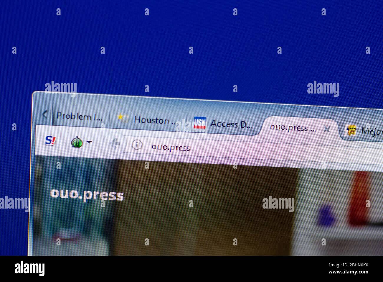 Ryazan, Russia - May 08, 2018: Ouo Press website on the display of PC ...