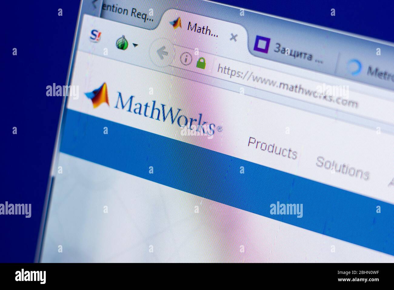 Ryazan, Russia - May 08, 2018: Math Works website on the display of PC ...