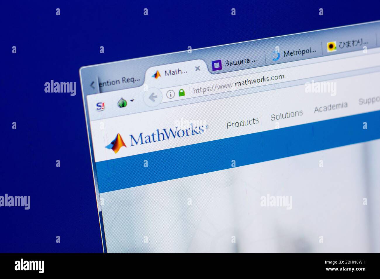 Ryazan, Russia - May 08, 2018: Math Works website on the display of PC ...