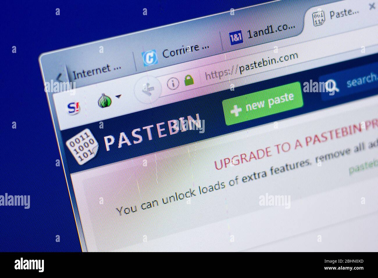 Ryazan, Russia - May 08, 2018: Pastebin website on the display of PC ...