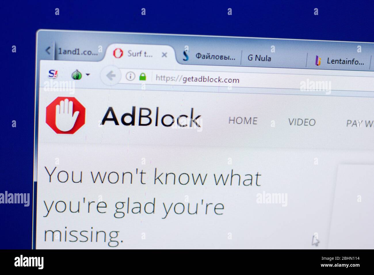 Ryazan, Russia - May 08, 2018: AdBlock website on the display of PC ...