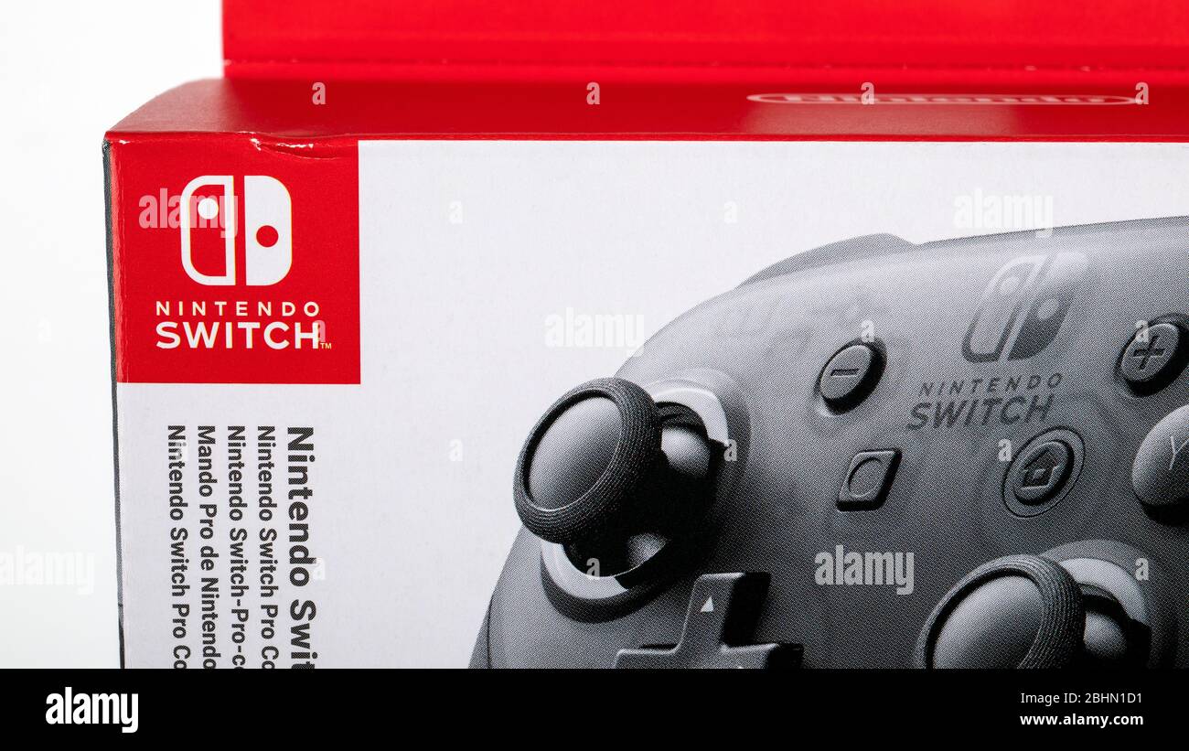 Riga, Latvia - April 24 ,2020: Nintendo Pro Controller in box for ...