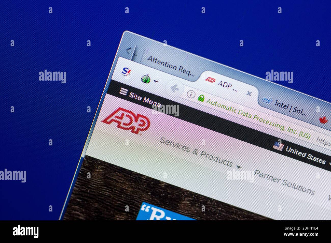 Ryazan, Russia - May 08, 2018: ADP website on the display of PC, url ...