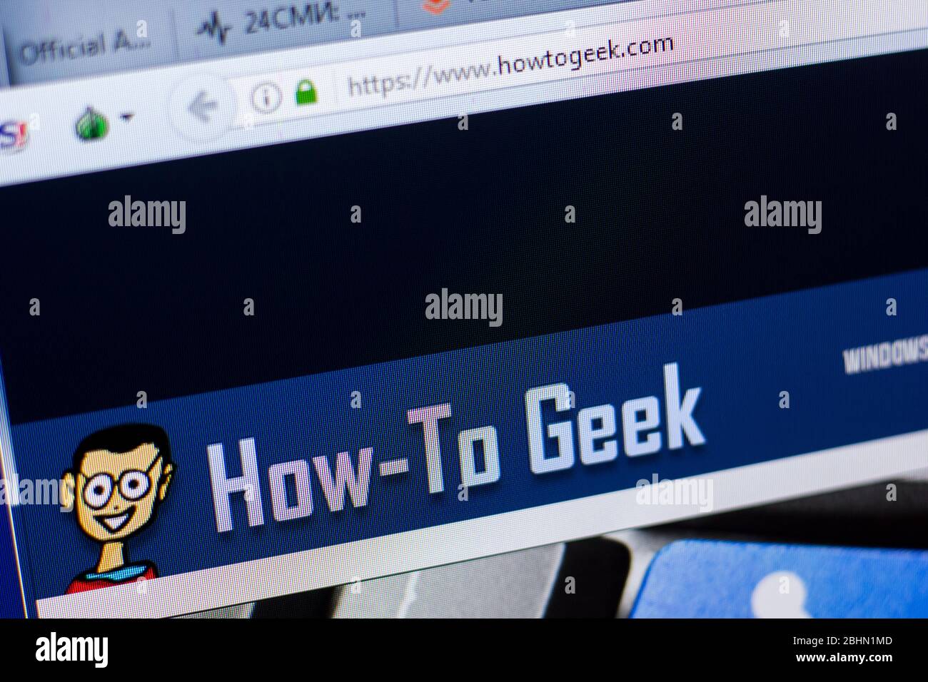 Ryazan, Russia - May 08, 2018: HowToGeek website on the display of PC ...