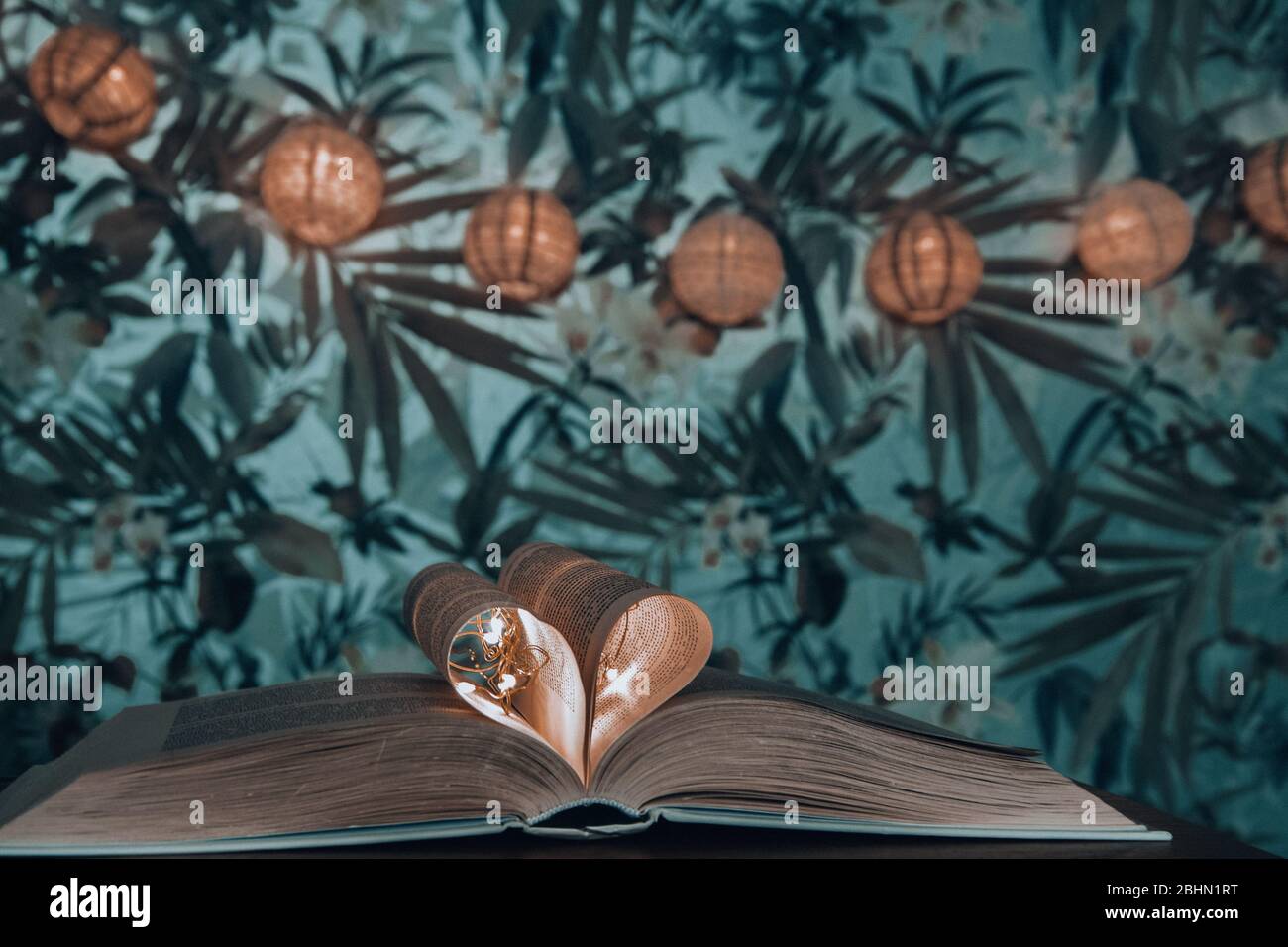 Book with love symbol , Close up Of Heart Shape Book , with light ...