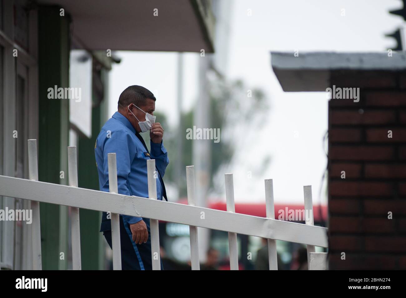 Private security guards of residential buildings and offices wear face ...