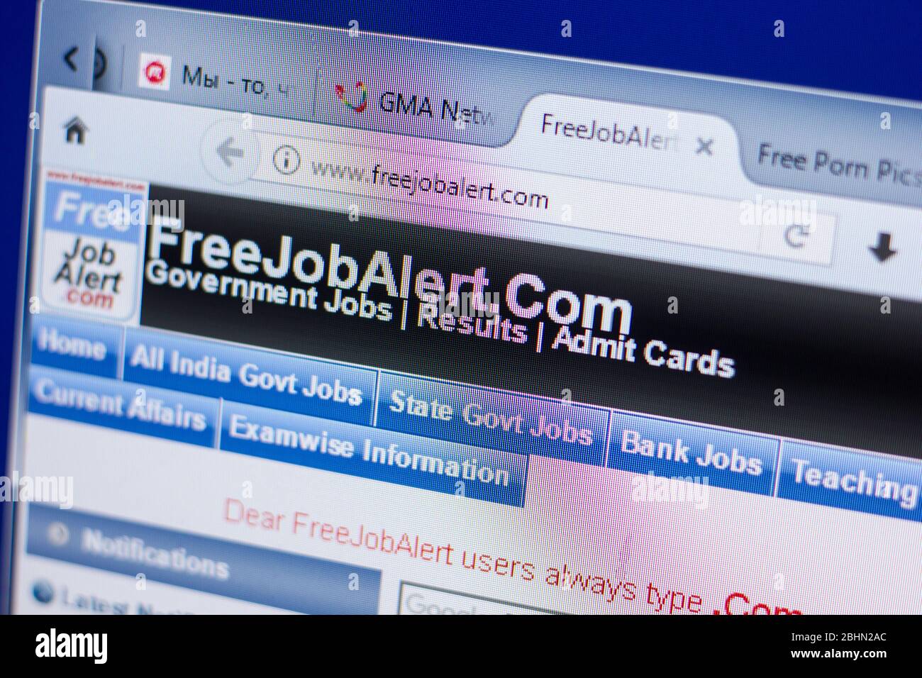 Ryazan, Russia - May 13, 2018: FreeJobAlert website on the display of ...