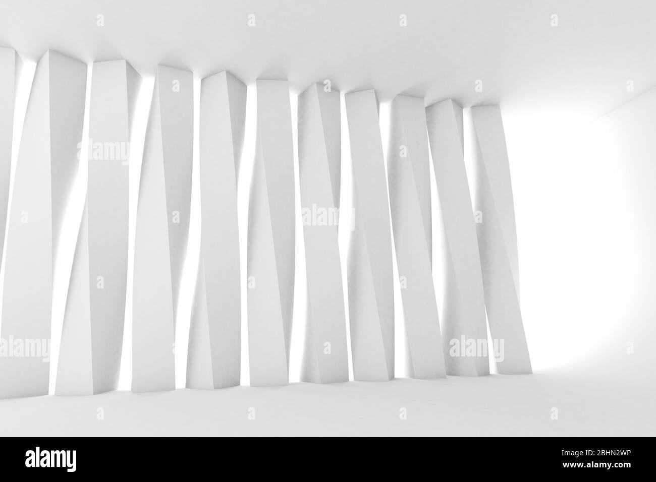 Abstract empty room with twisted columns, blank white interior ...
