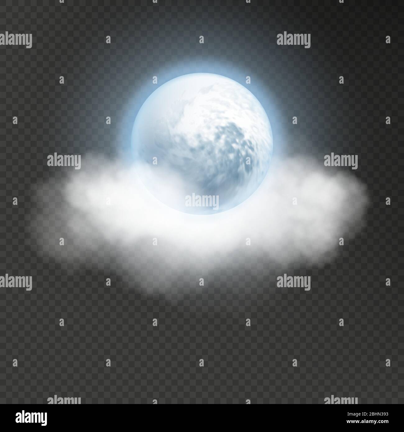 Realistic detailed full big blue moon isolated on transparent ...