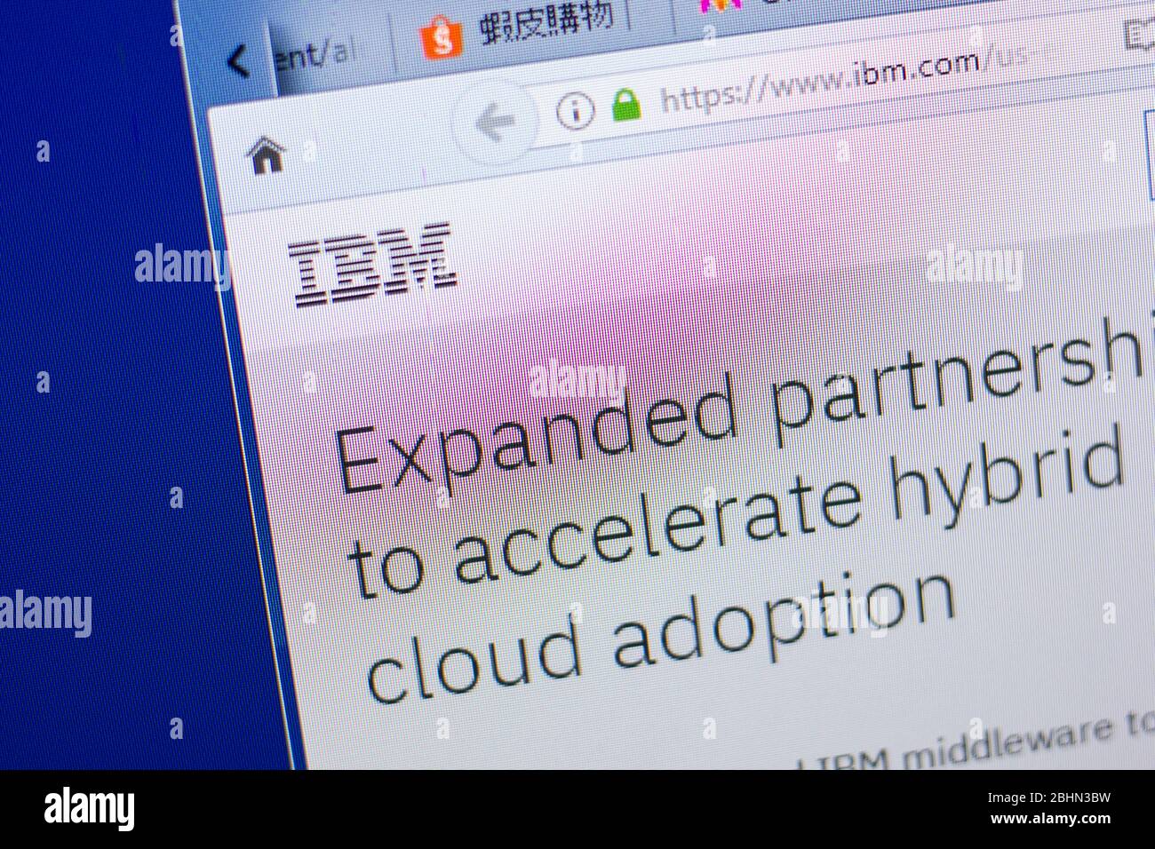 Ryazan, Russia - May 13, 2018: IBM website on the display of PC, url ...