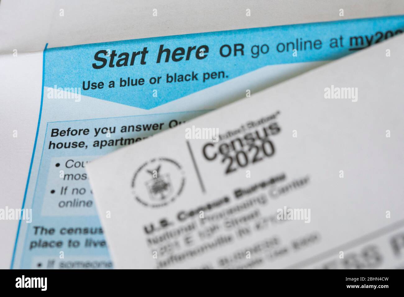 A photograph of the United States 2020 Census questionnaire and other ...