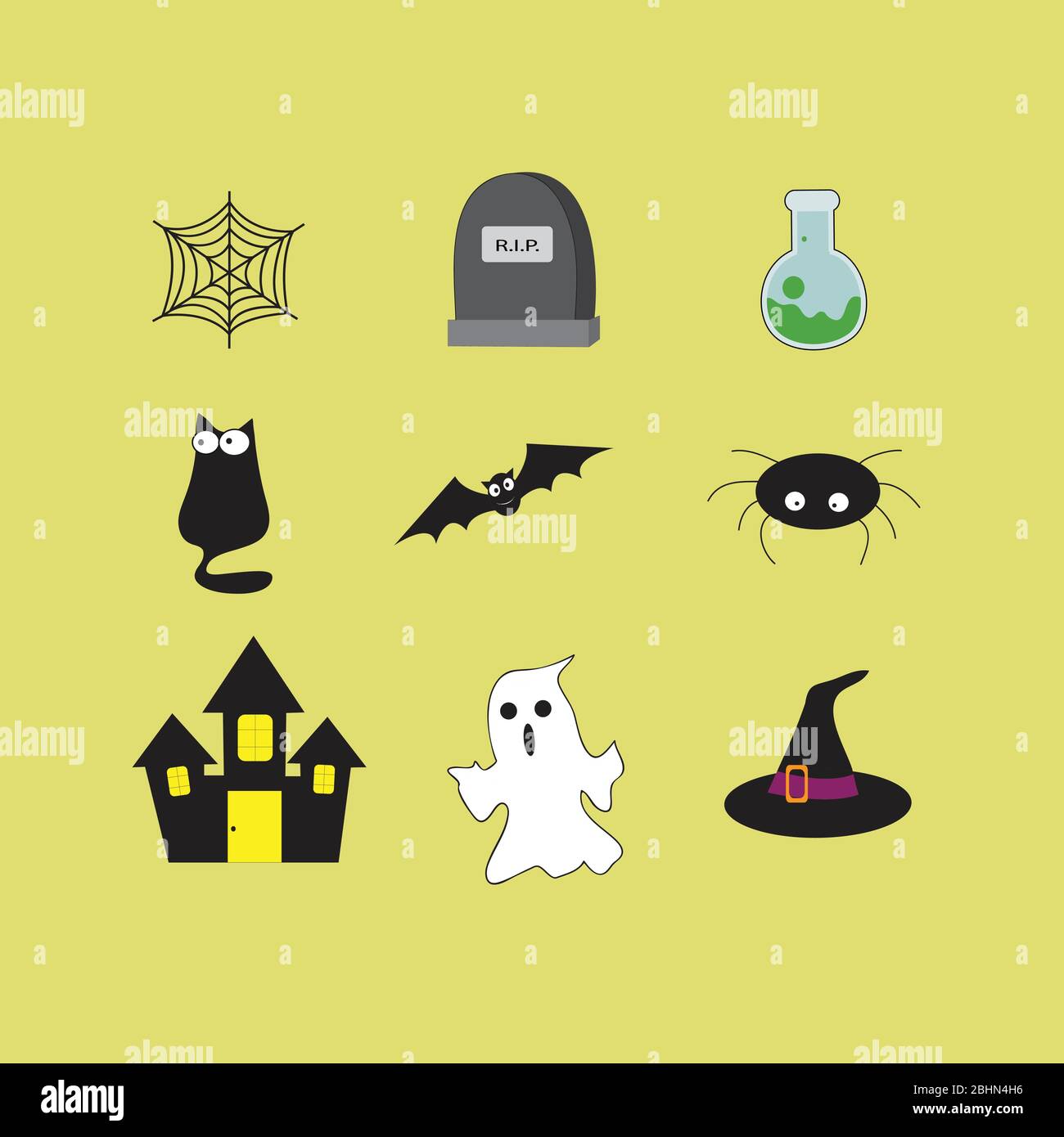 vector set with Halloween illustrations and icons: pumpkin, jack o ...