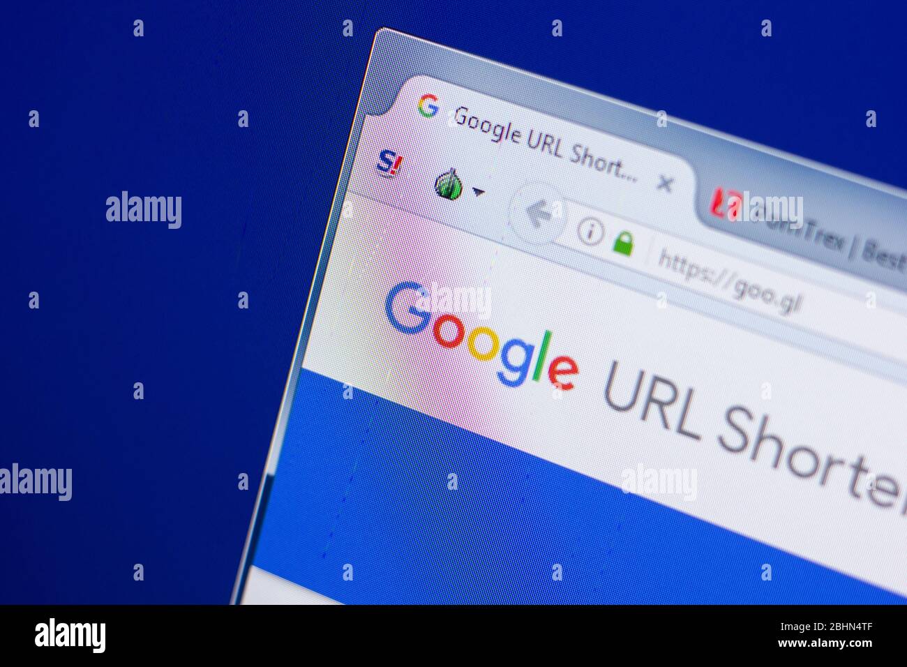 Ryazan, Russia - May 13, 2018: Googl url shortener website on the display of PC, url - Goo.gl ...