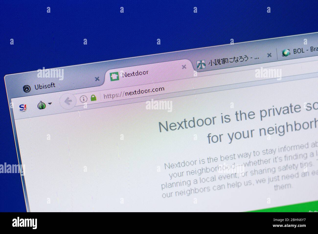 Ryazan, Russia - May 13, 2018: Nextdoor website on the display of PC ...