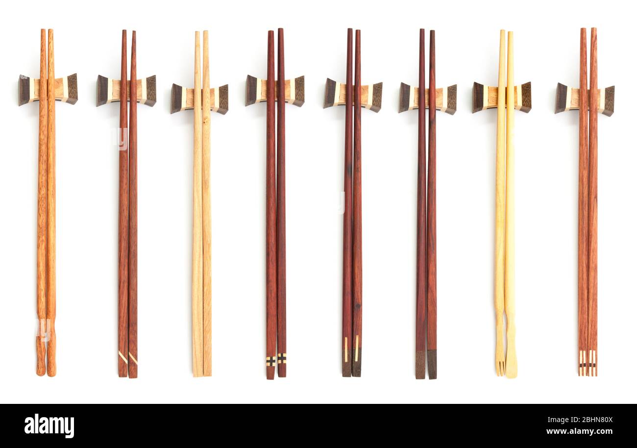 beautiful collection wooden chopsticks isolated on white background ...