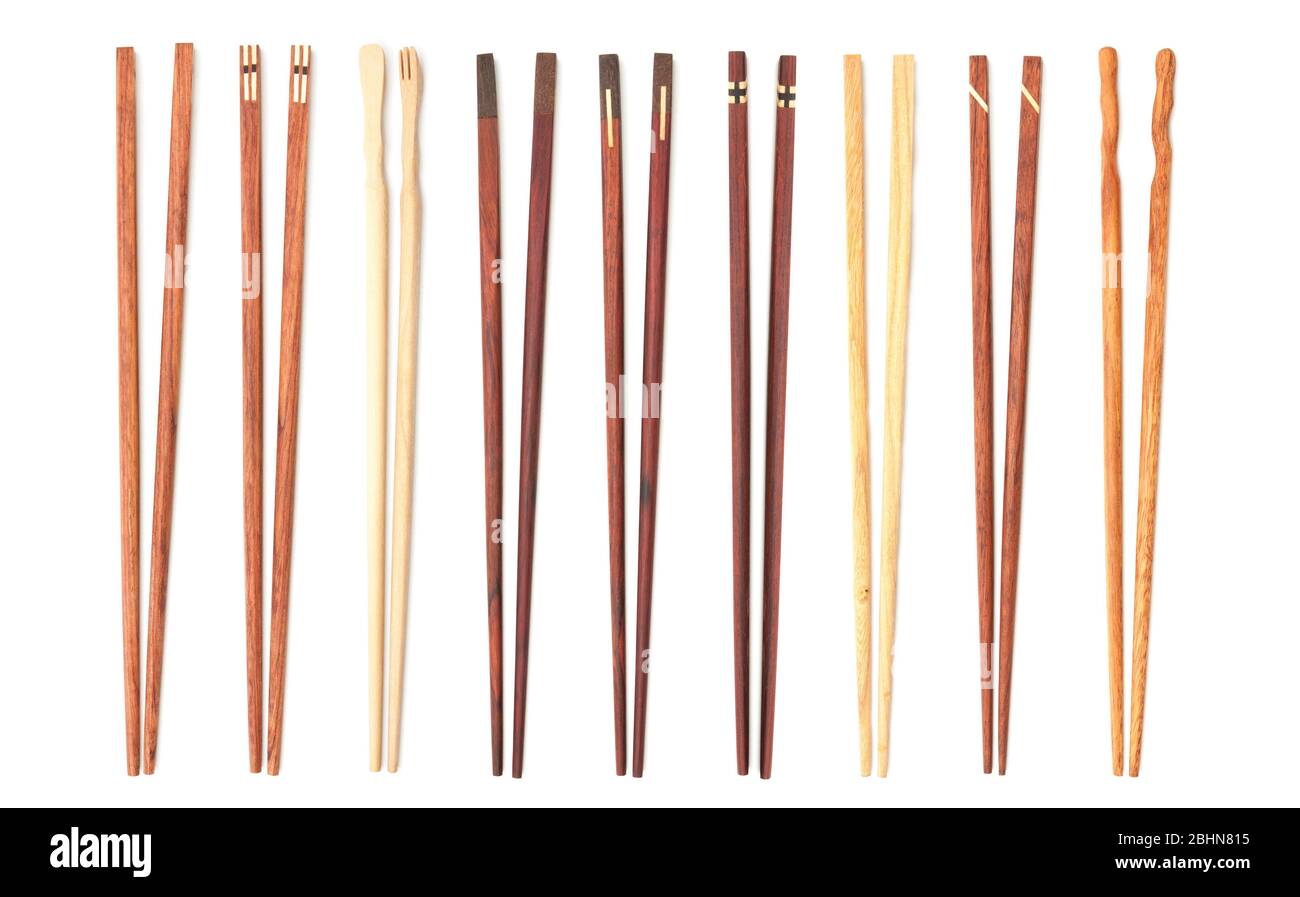 beautiful collection wooden chopsticks isolated on white background ...