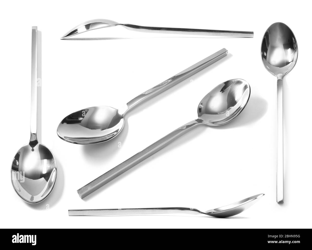 collection of Stainless steel glossy metal kitchen spoon isolated Stock ...