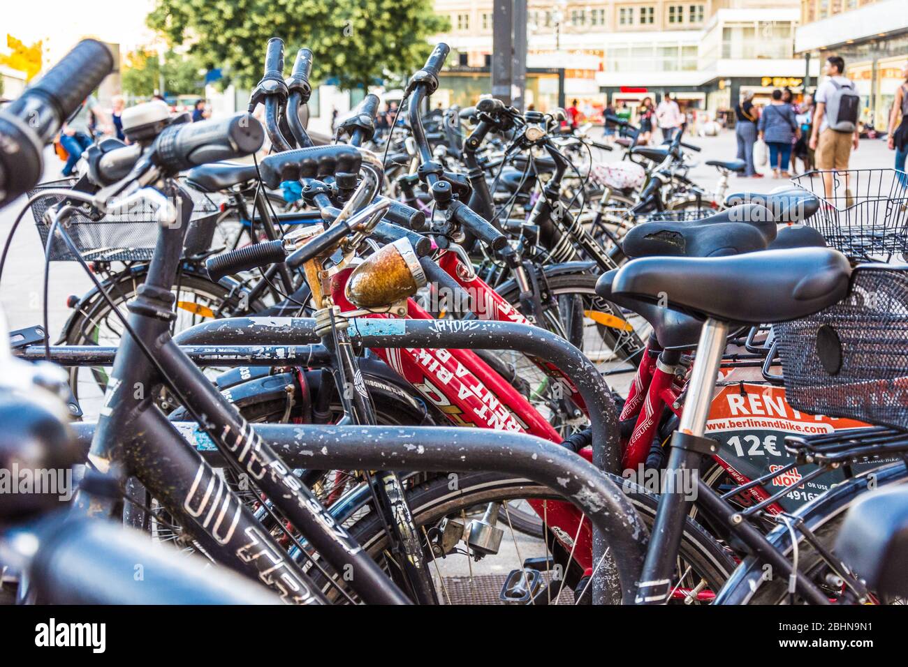Row parked different bicycles hi-res stock photography and images - Alamy