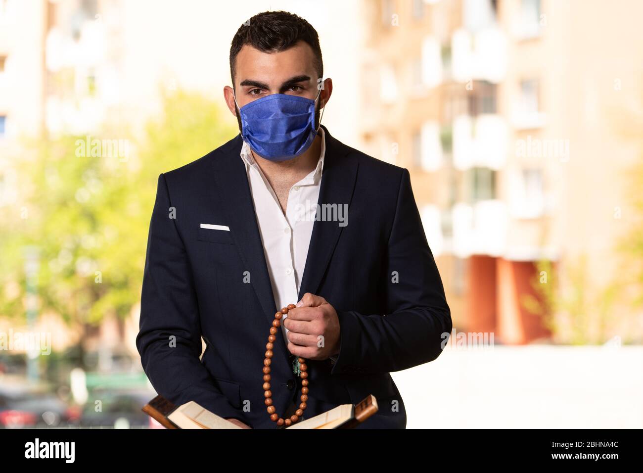Young Muslim Man Praying in Mosque With Surgical Mask and Gloves Stock ...