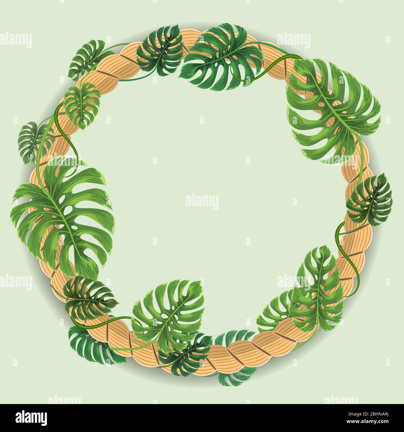 Round Frame border made with Tropical leaves. Watercolor style flat and ...