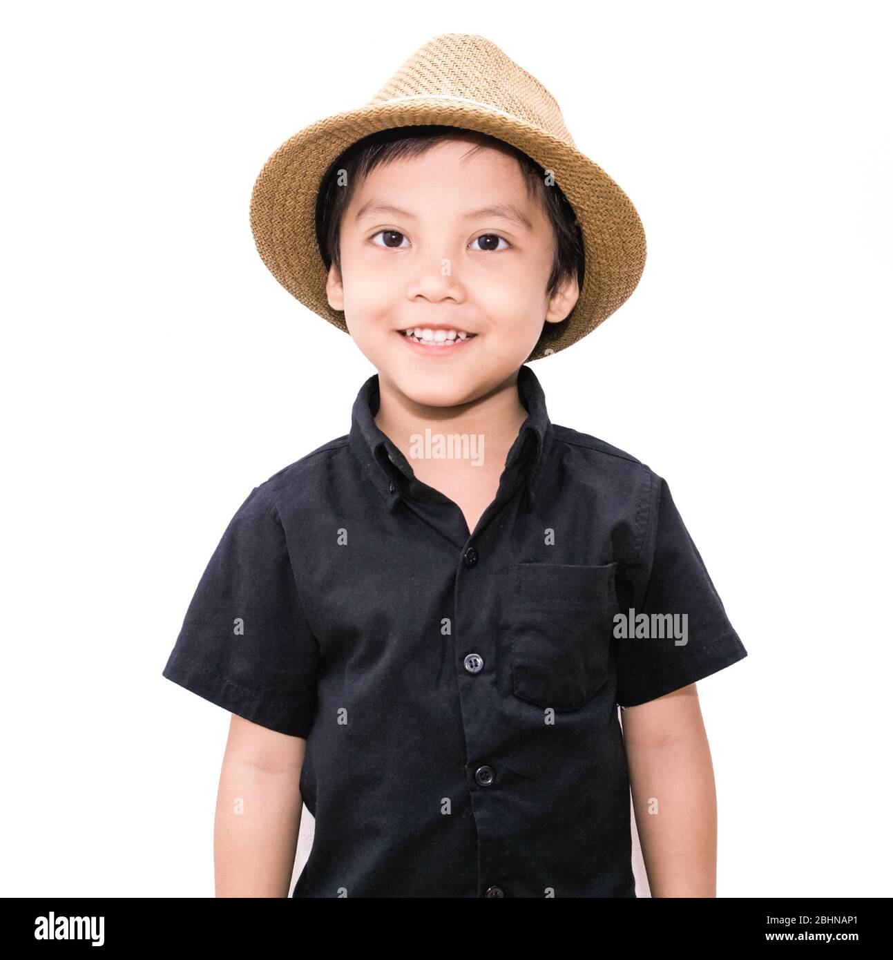 the boy in a straw hat on white background Stock Photo - Alamy
