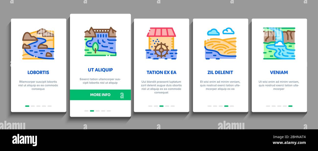 River Landscape Onboarding Elements Icons Set Vector Stock Vector Image ...