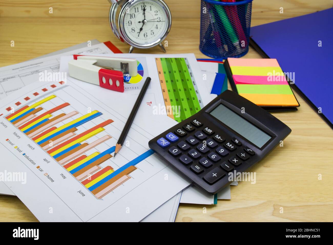 business paper graphs calculator pencil with charts report, concept ...