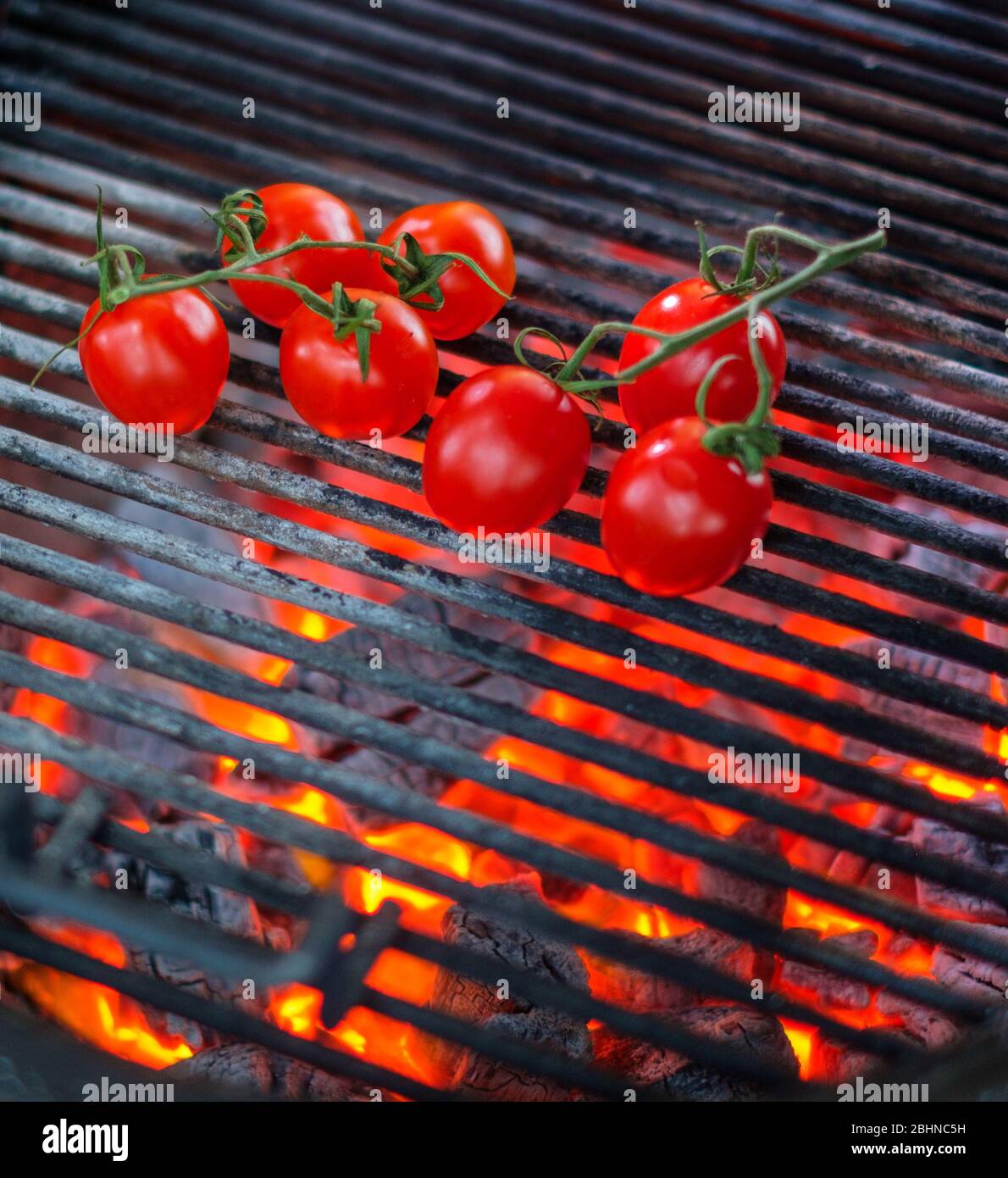 Tomatoes grilling on BBQ with rosemary Stock Photo - Alamy
