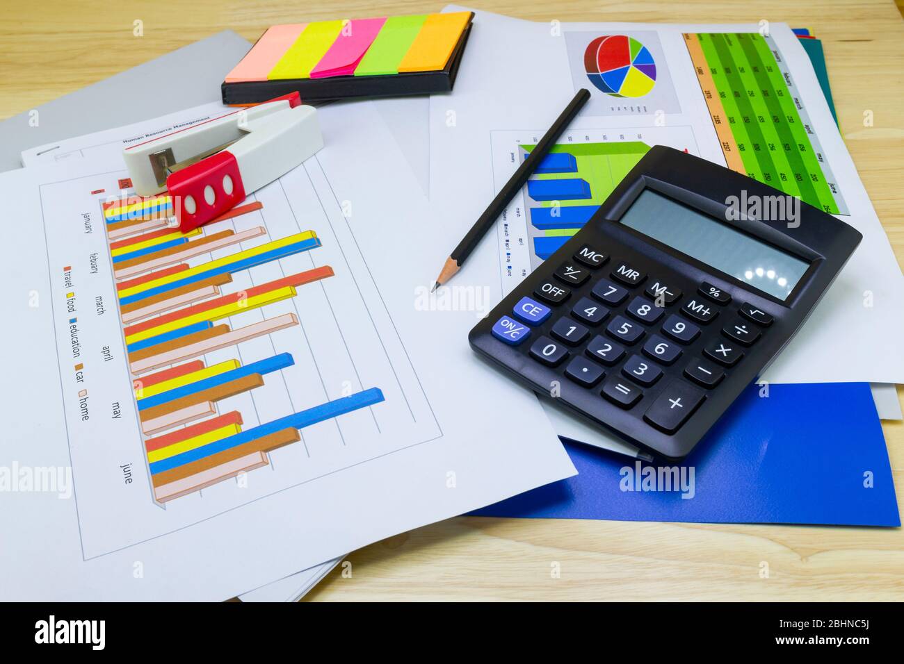 business paper graphs calculator pencil with charts report, concept ...