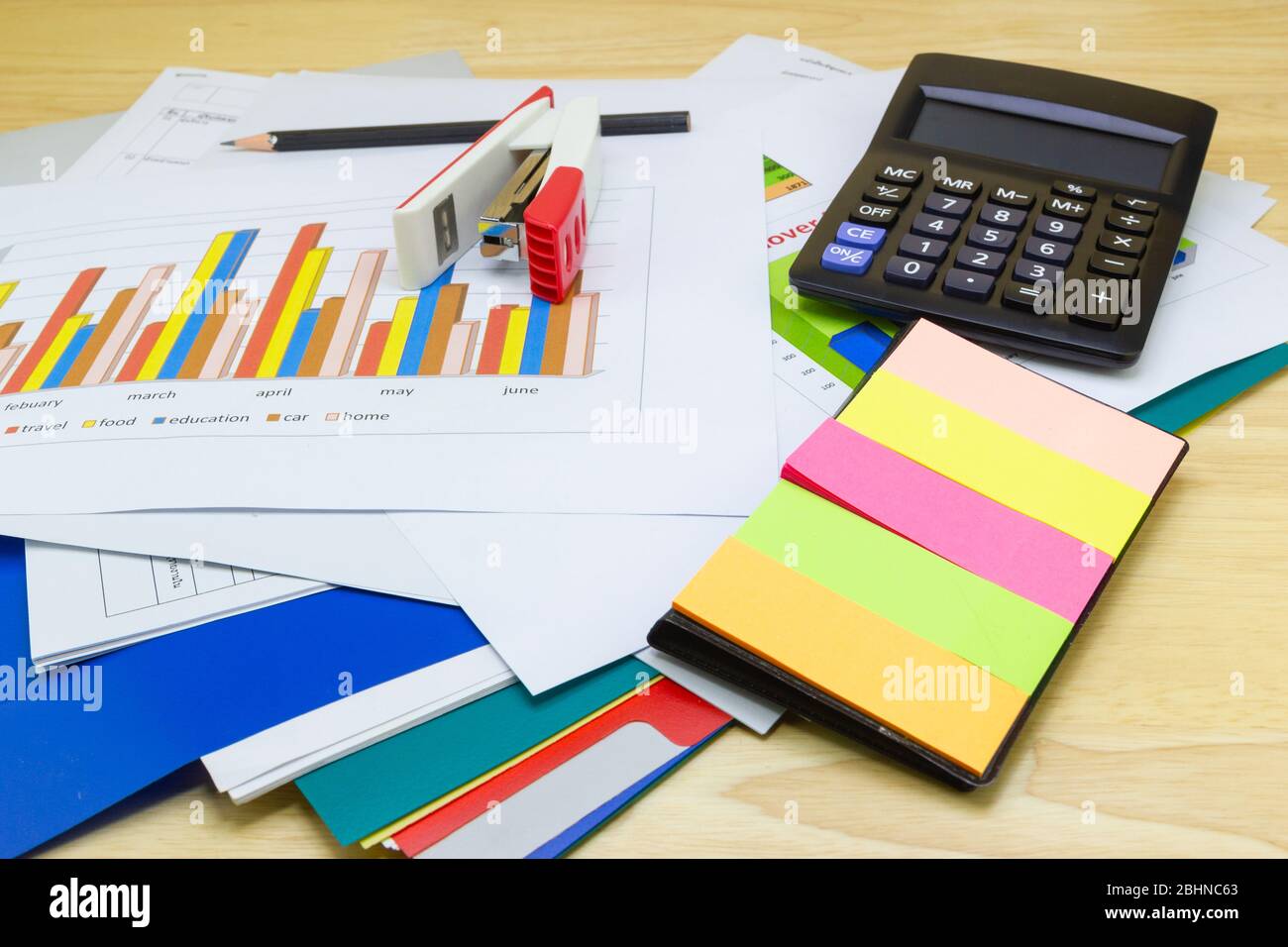 business paper graphs calculator pencil with charts report, concept ...