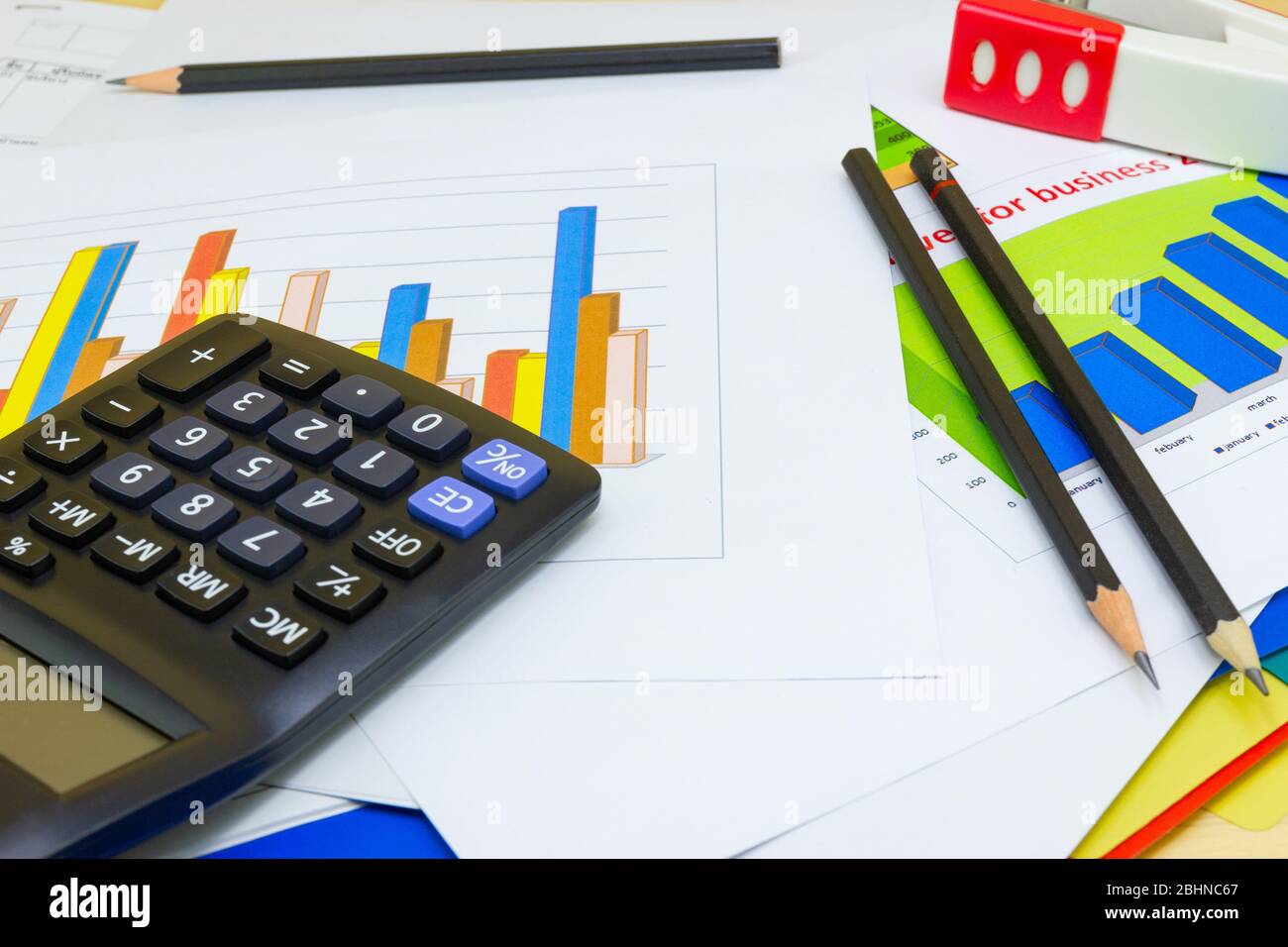 business paper graphs calculator pencil with charts report, concept ...
