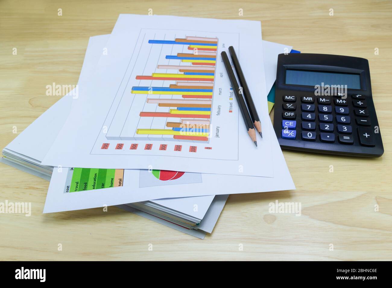 business paper graphs calculator pencil with charts report, concept ...