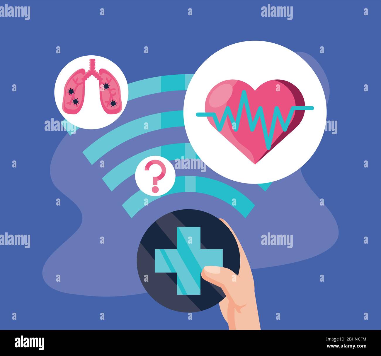 poster of online medical support with icons of technology vector ...
