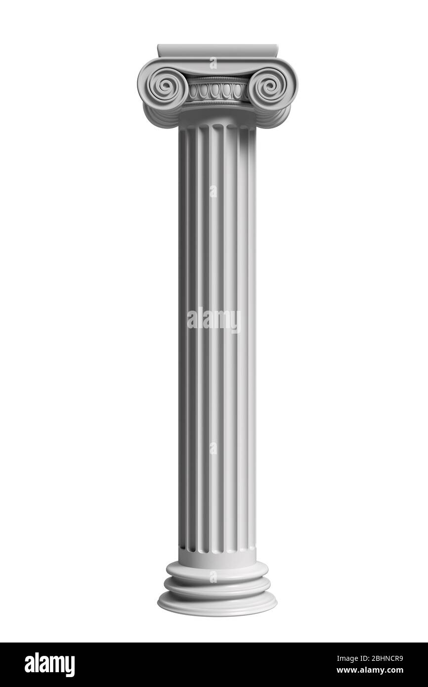 Pillar column ancient greek stone marble, ionic style pedestal, isolated against white color ...