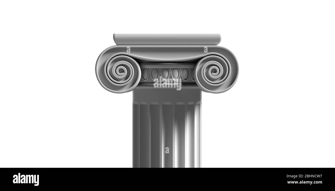 Pillar part pedestal, ancient greek white color stone marble, ionic style column isolated ...