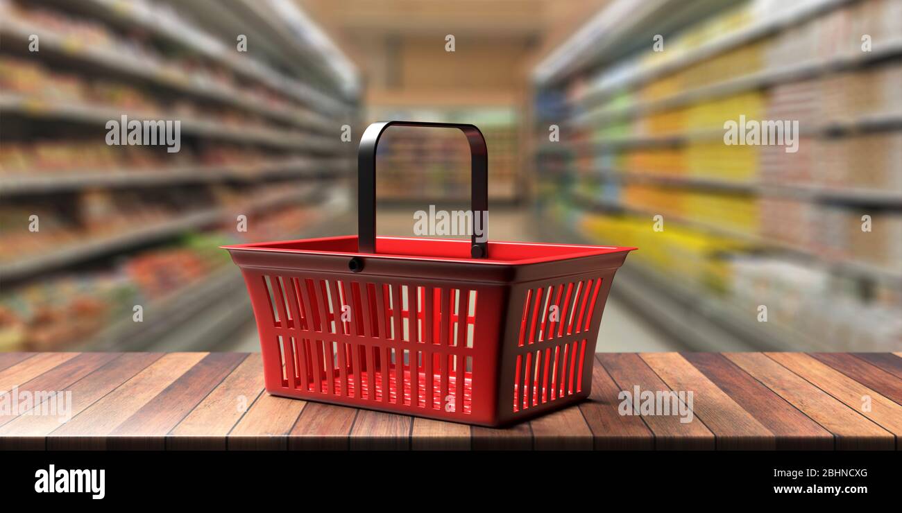Supermarket, food, groceries shopping concept. Red empty shopping ...