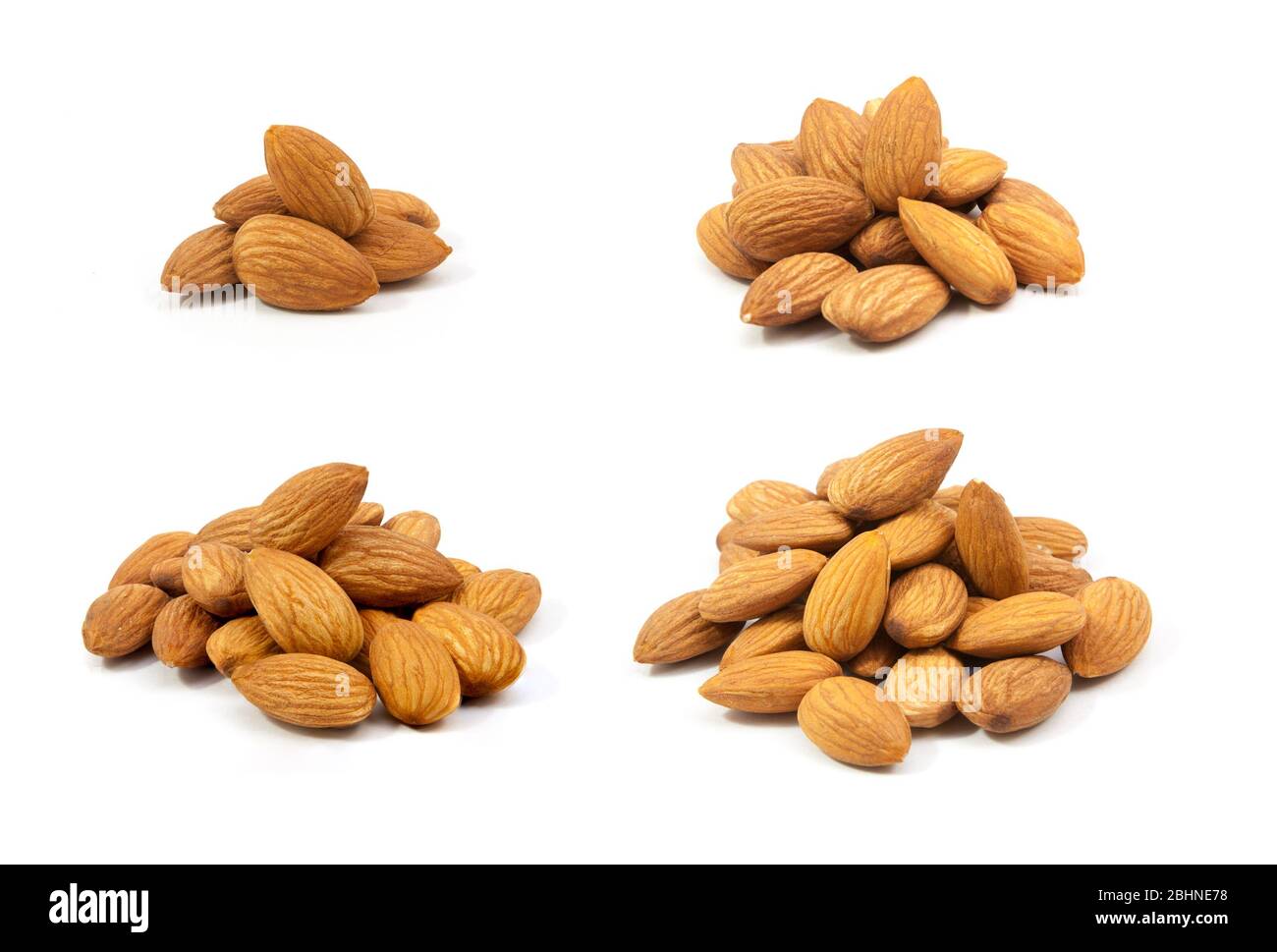 Beautiful collection group of almonds isolated on white background ...