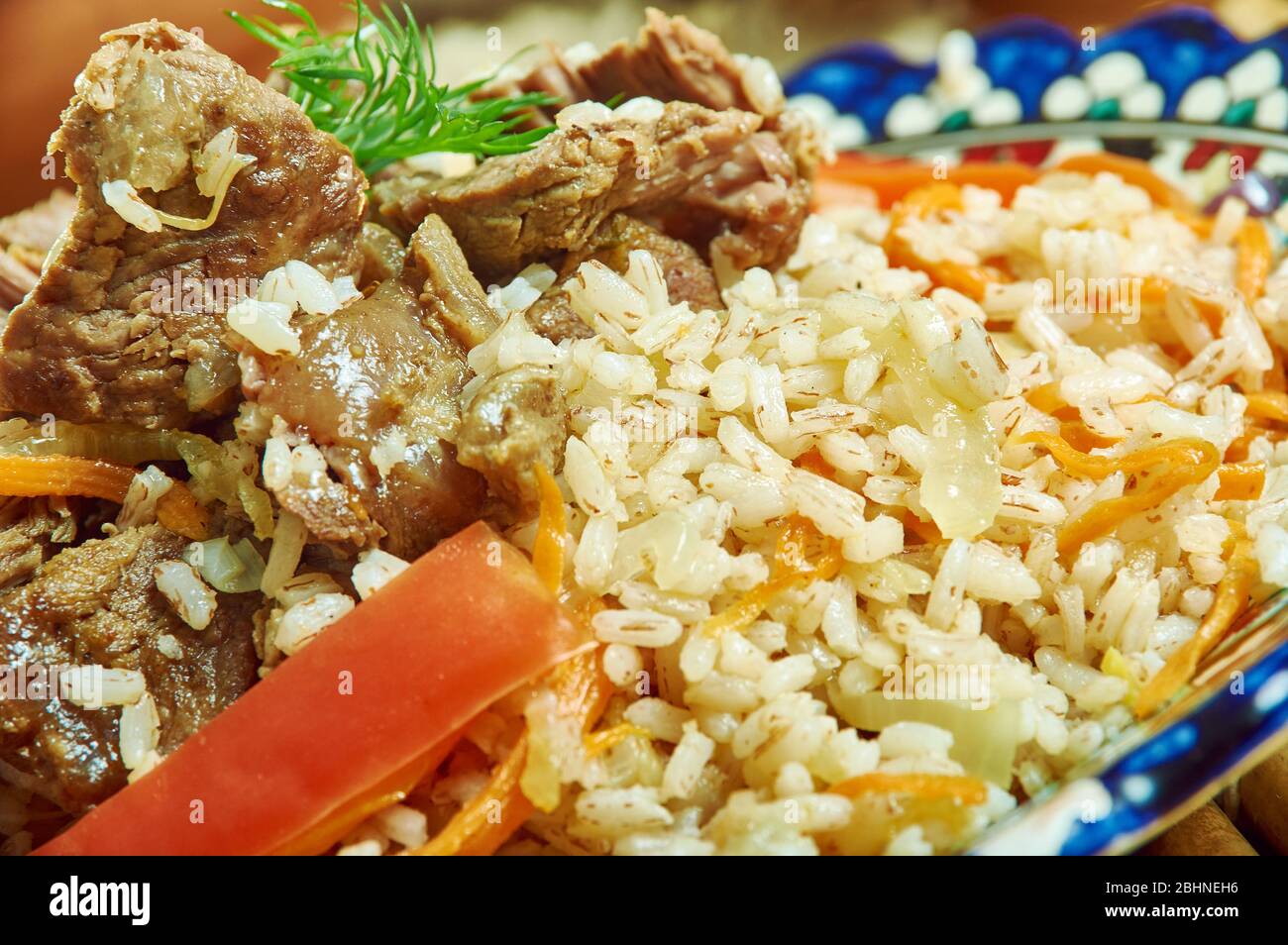 Chorezmskiy Uzbek plov Chalov, authentic rice and lamb dish for a party ...